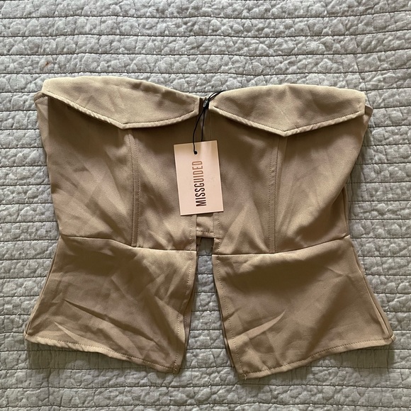 Missguided | Tops | Missguided Beige Split Front Cropped Peplum Corset ...